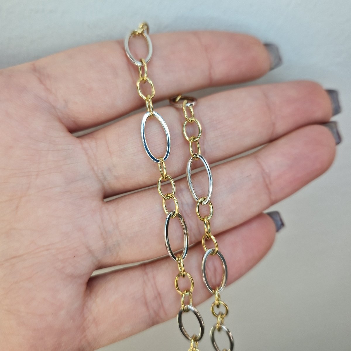 Två-färgat collier ovala ringar 18k guld – Smyckesbutiken